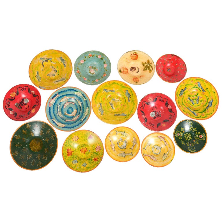 Rustic Hand Painted Metal Plates, 20th Century For Sale at 1stDibs