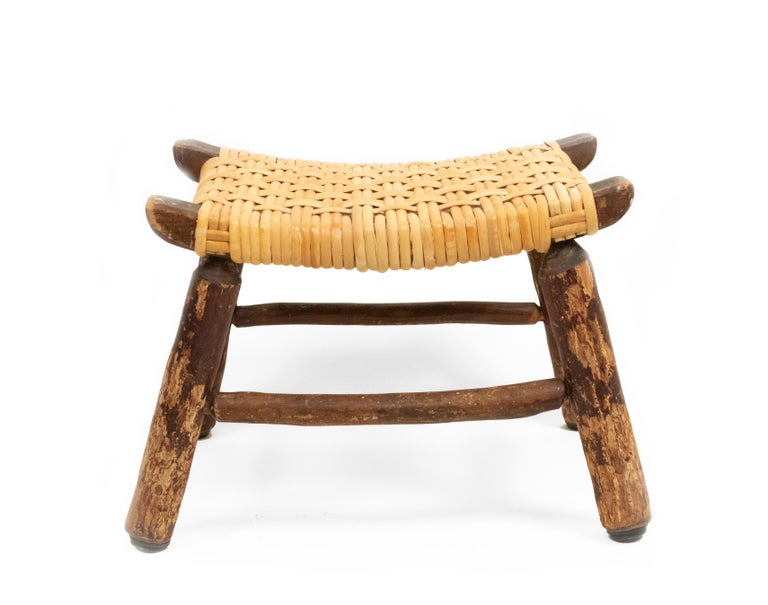 Rustic Hickory Footstool with Woven Cane Seat For Sale at 1stDibs ...