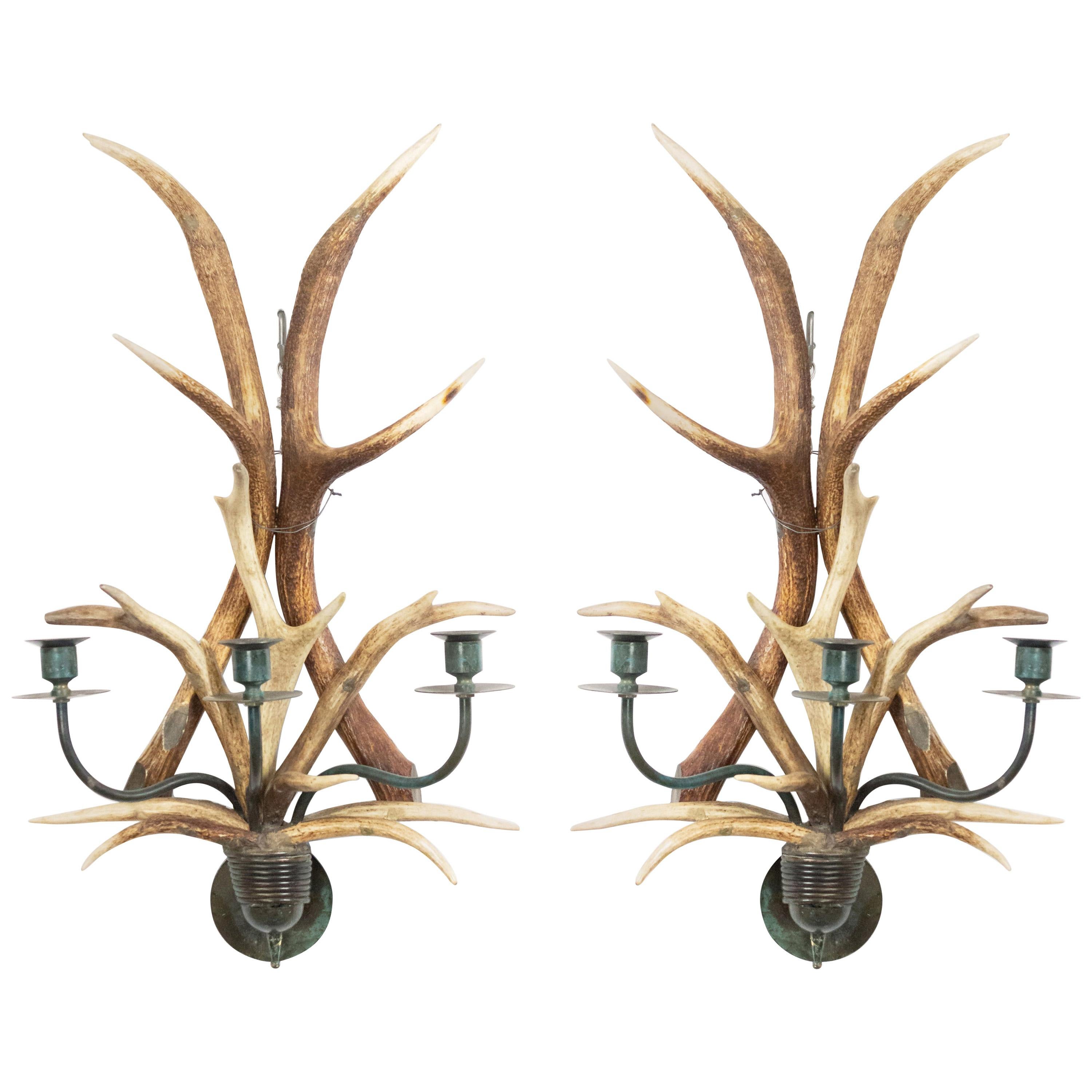 Rustic Horn and Brass Wall Sconces at 1stDibs