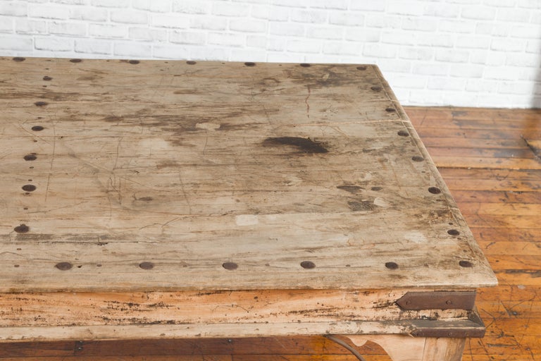 Rustic Indian Low Table with Distressed Patina, Iron Details and ...