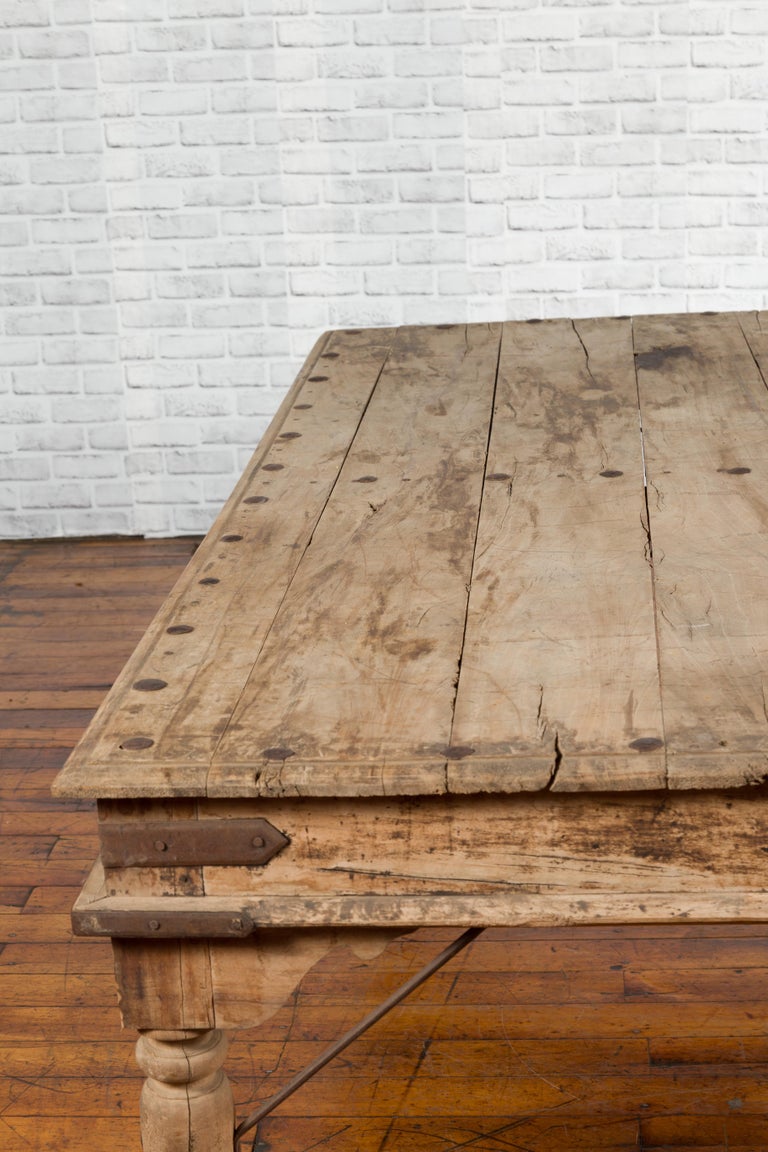 Rustic Indian Low Table with Distressed Patina, Iron Details and ...