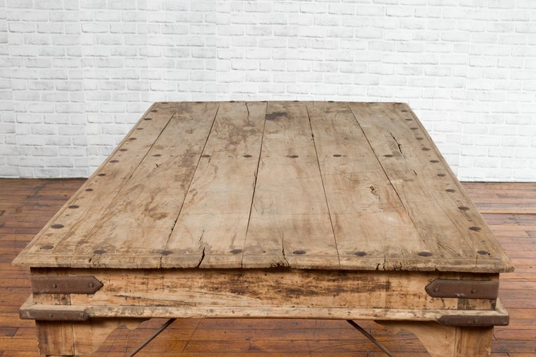 Rustic Indian Low Table with Distressed Patina, Iron Details and ...