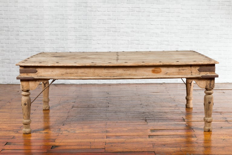 Rustic Indian Low Table with Distressed Patina, Iron Details and ...