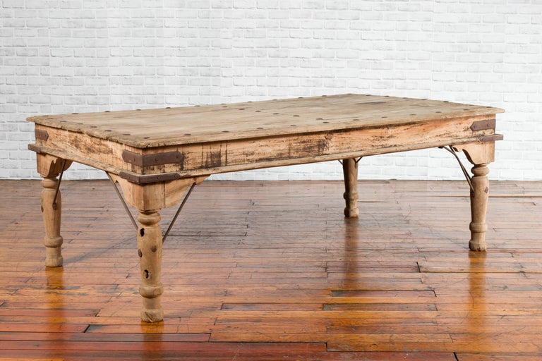 Rustic Indian Low Table with Distressed Patina, Iron Details and ...