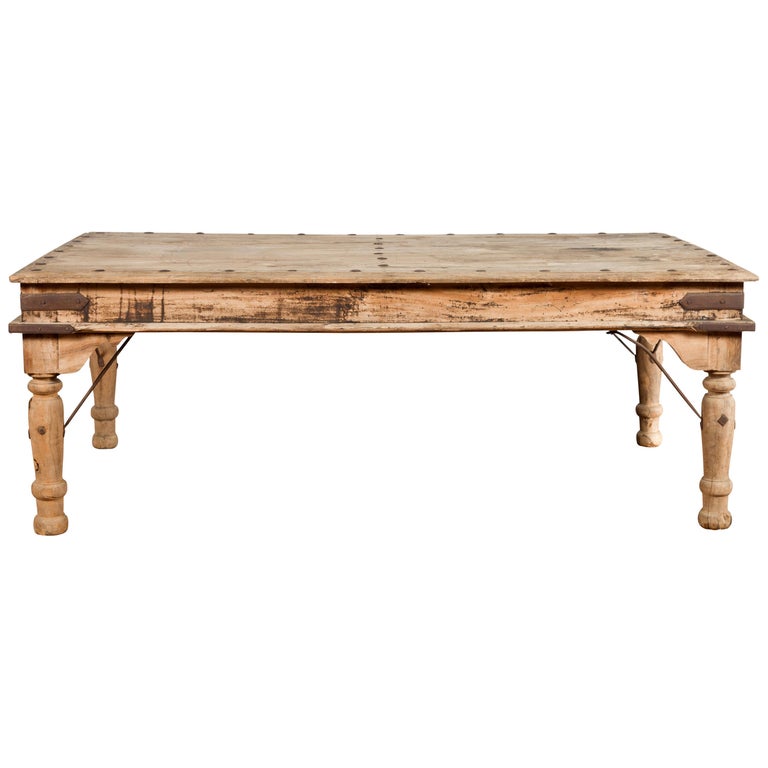 Rustic Indian Low Table with Distressed Patina, Iron Details and ...