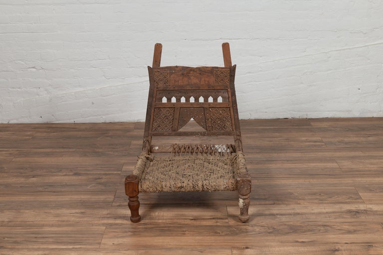 Rustic Indian Low Wooden Chair with Rope Seat and Weathered Appearance ...