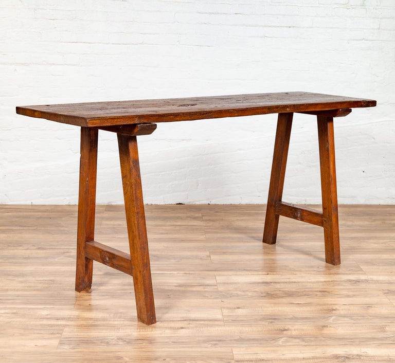 Rustic Indonesian 19th Century Teak Wood Console Table with A-Frame ...