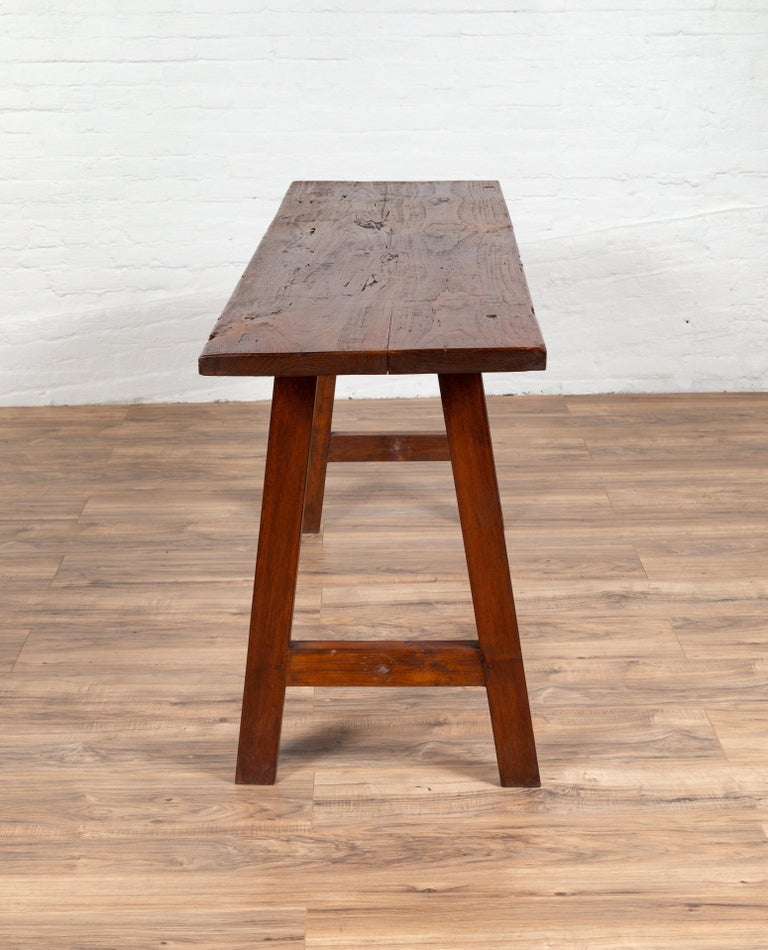 Rustic Indonesian 19th Century Teak Wood Console Table with A-Frame ...