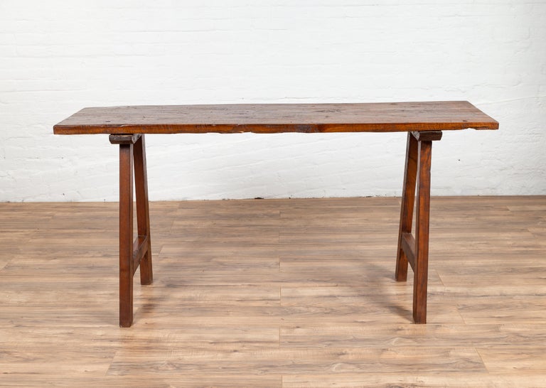 Rustic Indonesian 19th Century Teak Wood Console Table with A-Frame ...