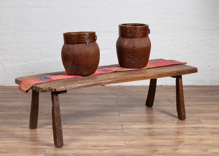 Rustic Indonesian Antique Wooden Bench with Weathered Appearance at 1stDibs