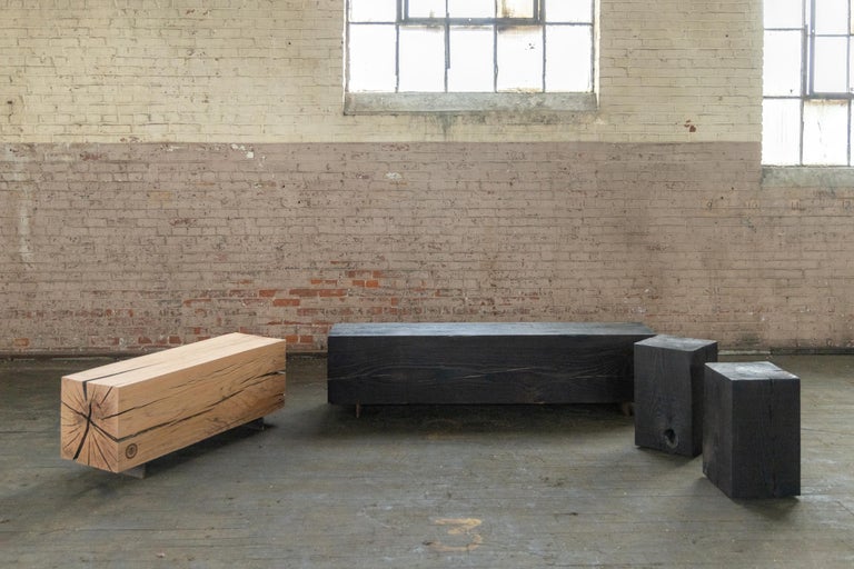 Rustic Shou Sugi Ban Wood Bench Pine and Corten Steel 6' For Sale at ...