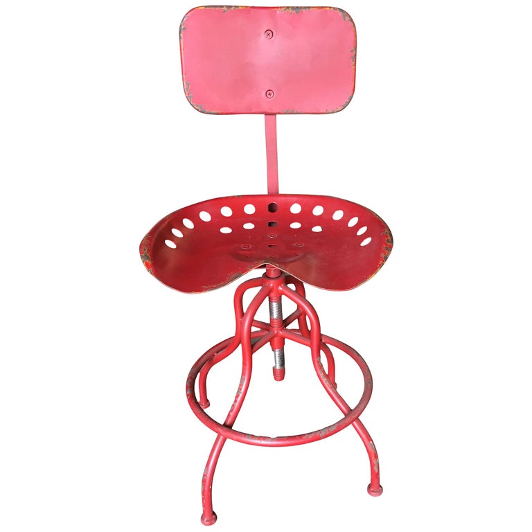 Rustic Industrial Steel and Iron Tractor Work Stool at 1stDibs