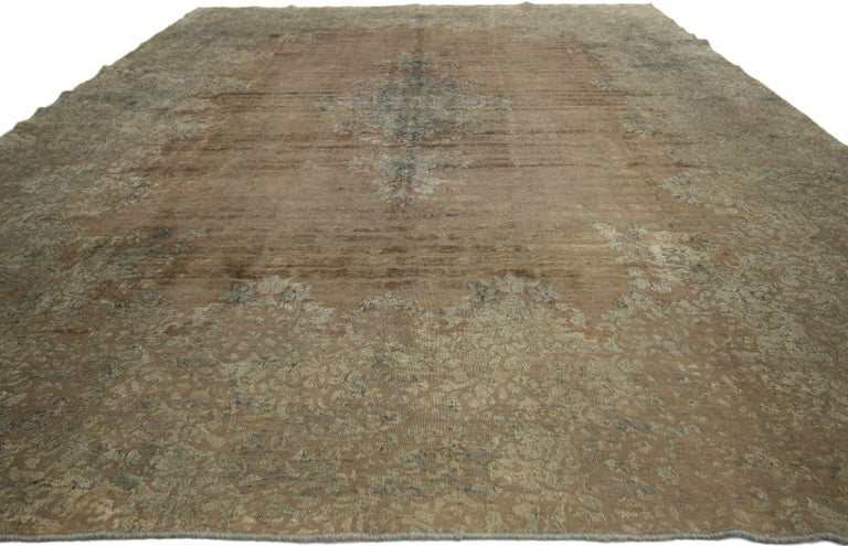 Distressed Vintage Turkish Rug with Rustic Modern Brick Design For Sale ...