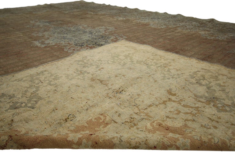 Distressed Vintage Turkish Rug with Rustic Modern Brick Design For Sale ...