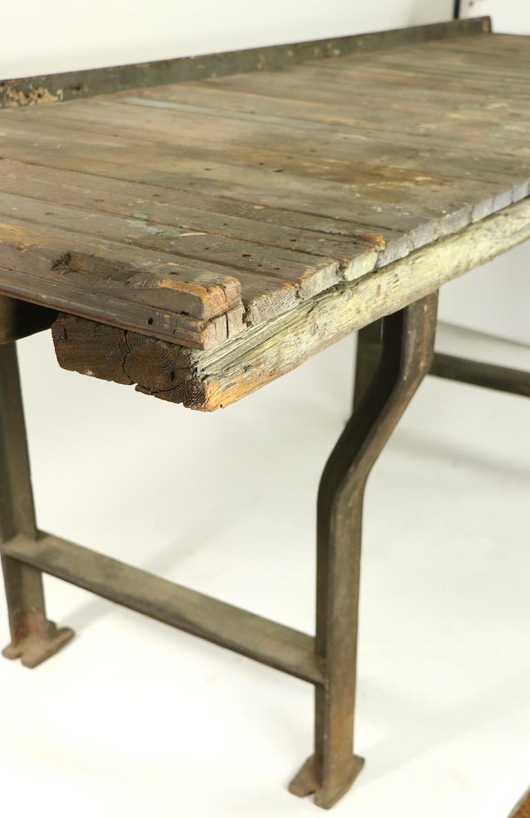 Rustic Industrial Work Table Wood Top with Cast Iron Legs at 1stDibs ...