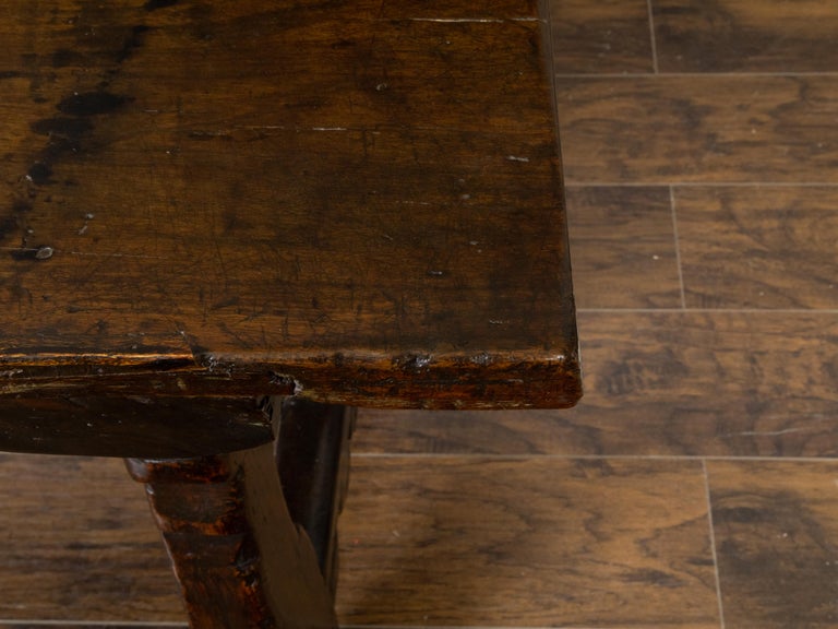 Rustic Italian 19th Century Walnut Farm Table with Carved Lyre-Shaped ...