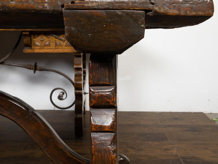 Rustic Italian 19th Century Walnut Farm Table with Carved Lyre-Shaped ...
