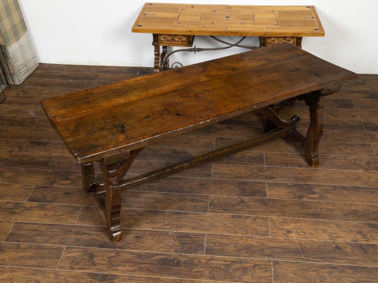 Rustic Italian 19th Century Walnut Farm Table with Carved Lyre-Shaped ...