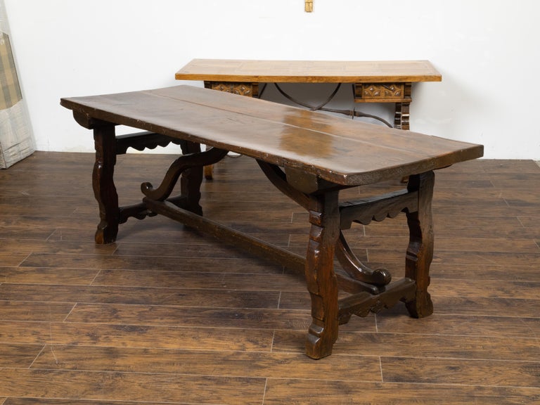 Rustic Italian 19th Century Walnut Farm Table with Carved Lyre-Shaped ...