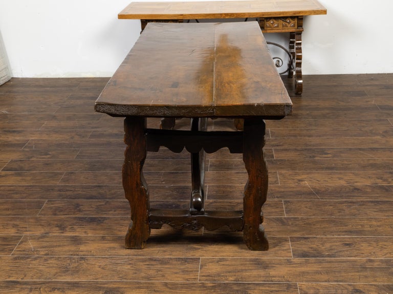 Rustic Italian 19th Century Walnut Farm Table with Carved Lyre-Shaped ...
