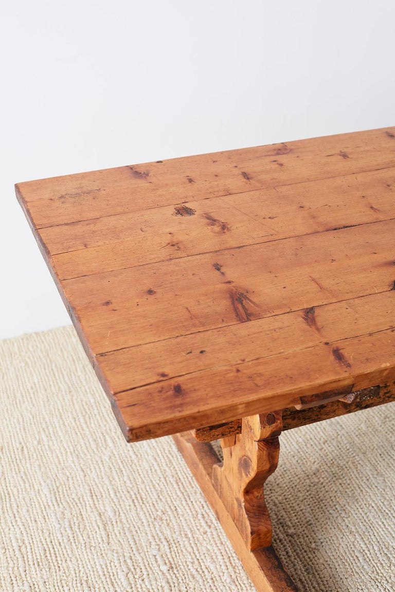 Rustic Italian Baroque Style Pine Trestle Farm Table at 1stDibs