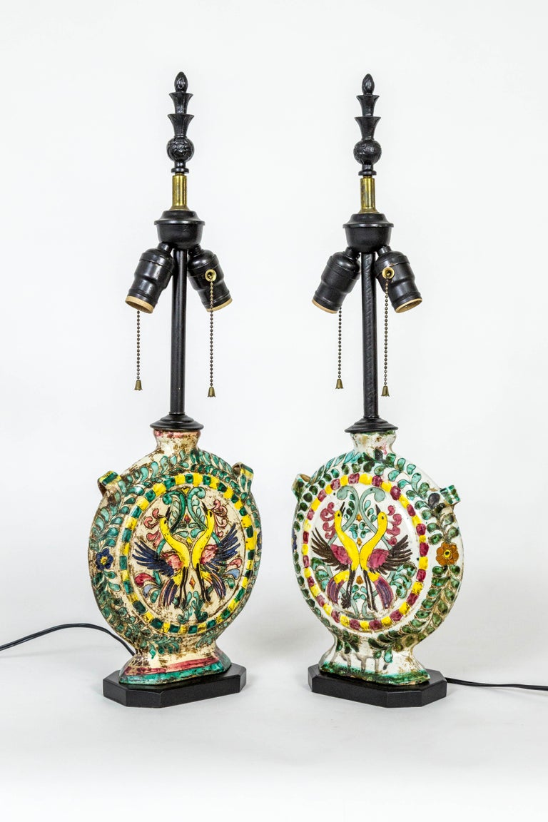 Rustic Italian Majolica Ceramic Wine Cantina Lamps, Pair at 1stDibs