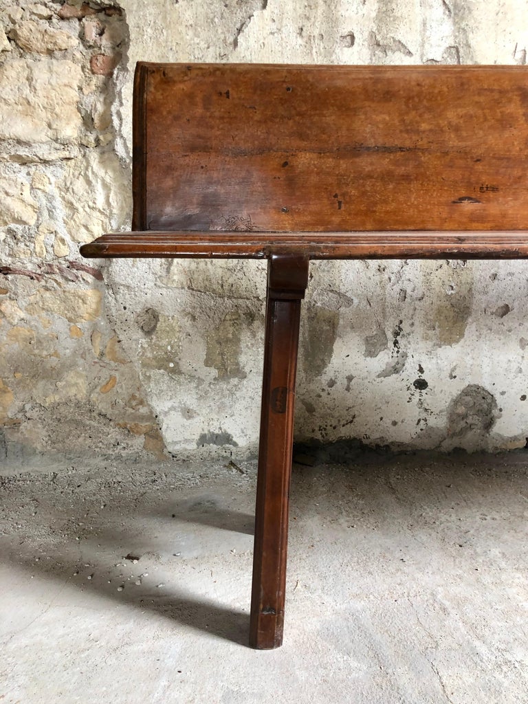 Rustic Italian Vintage Wooden Bench, Brown Walnut, 1920, Italy at 1stDibs