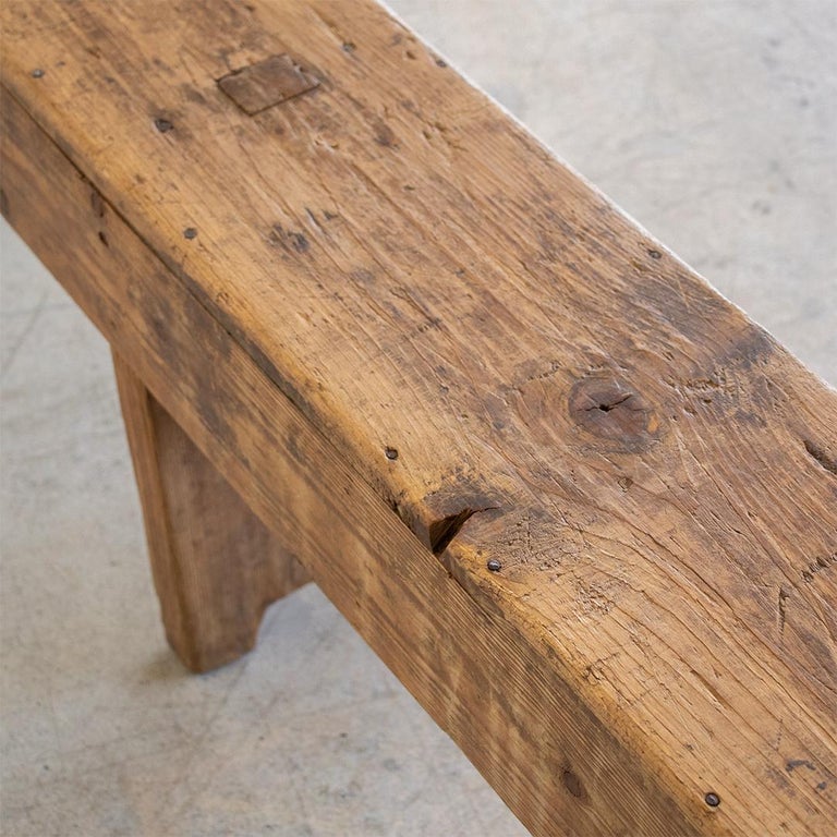 Rustic Long French Wood Bench For Sale at 1stDibs