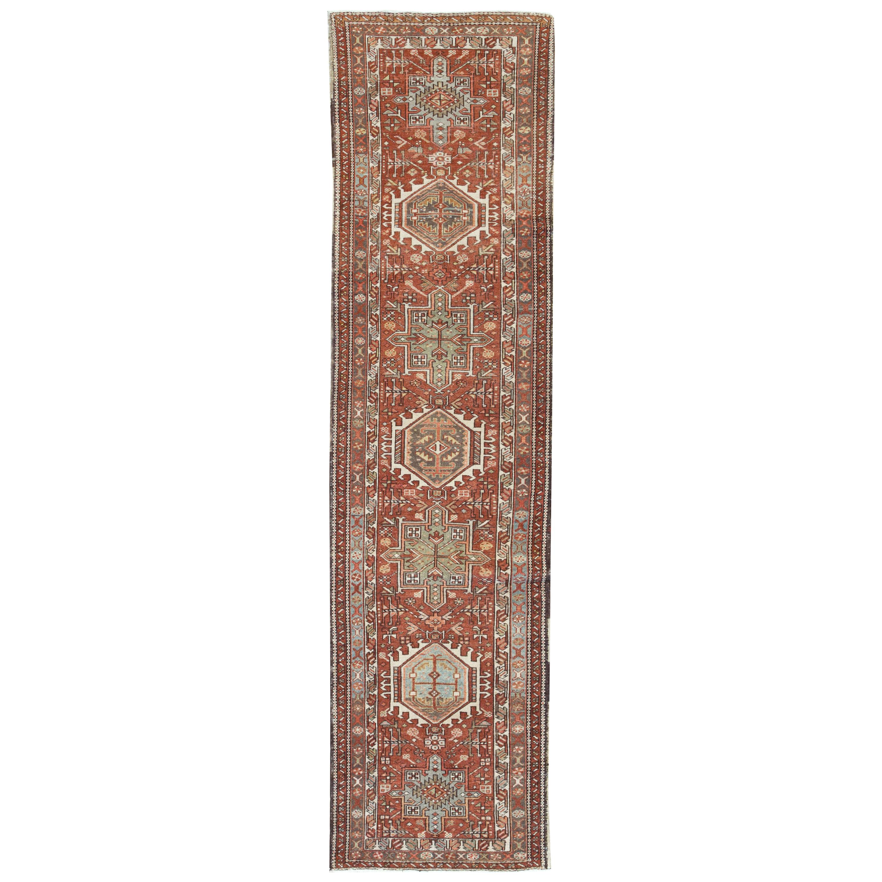 Rustic Handmade Persian Runner in Navy, Red, Ivory, and Light Blue For ...