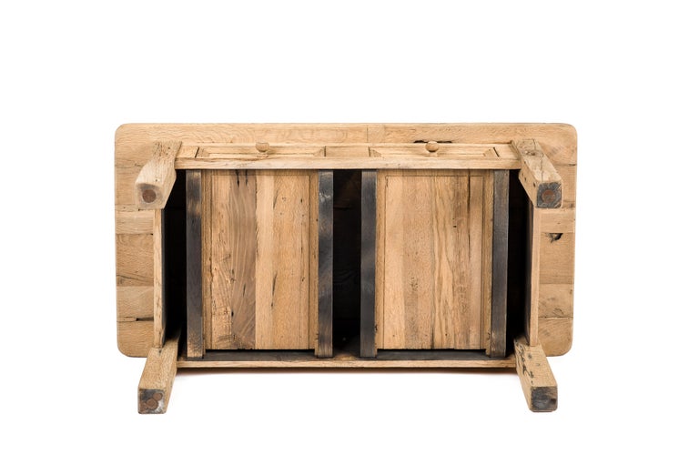 Rustic Mid-Century Solid Weathered Oak Coffee Table with Two Drawers ...