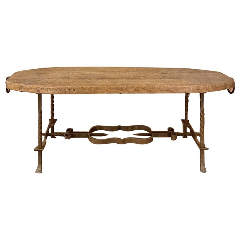 Rustic Midcentury Oak and Wrought Iron Coffee Table at 1stDibs