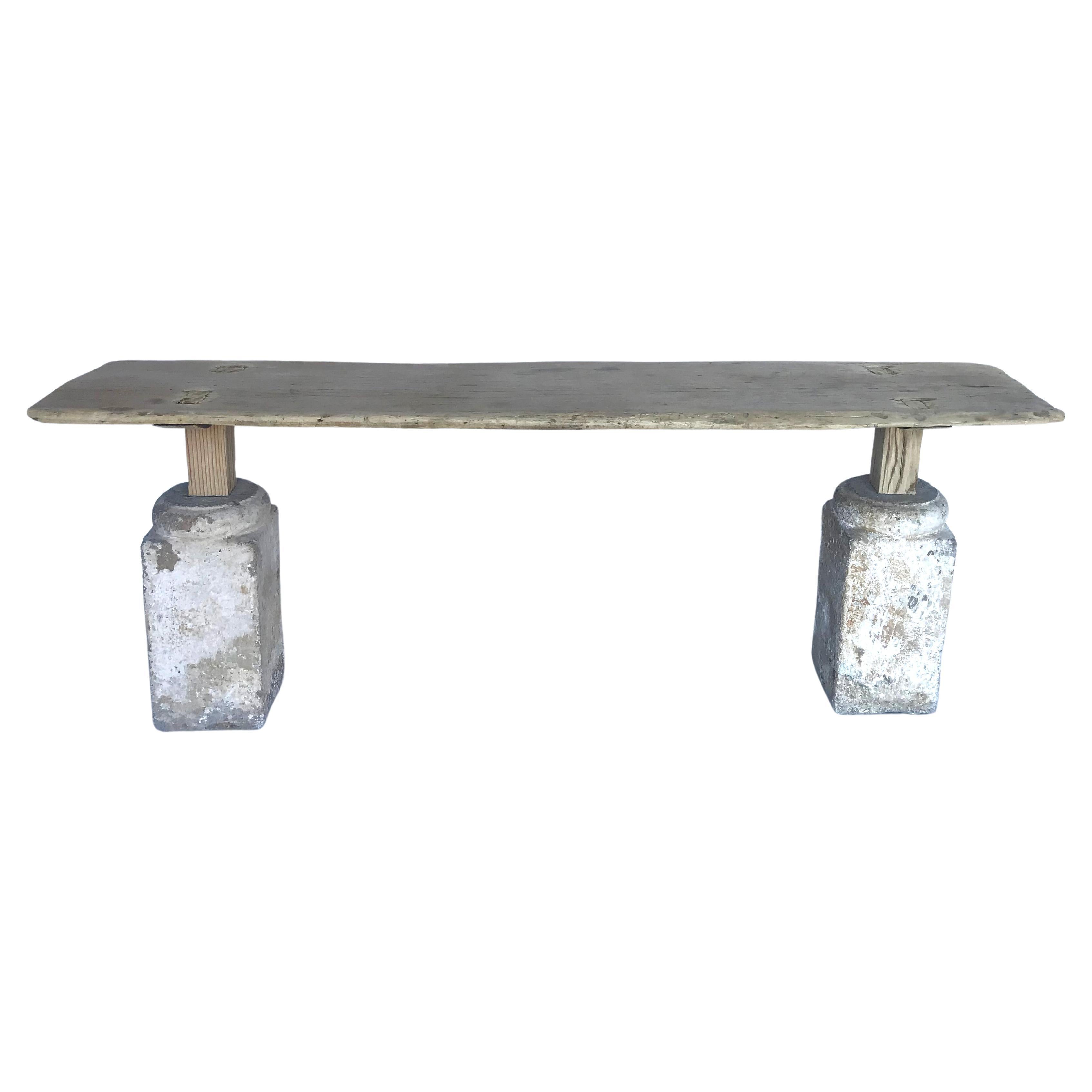 Rustic Modern Console Table of Stone and Wood at 1stDibs