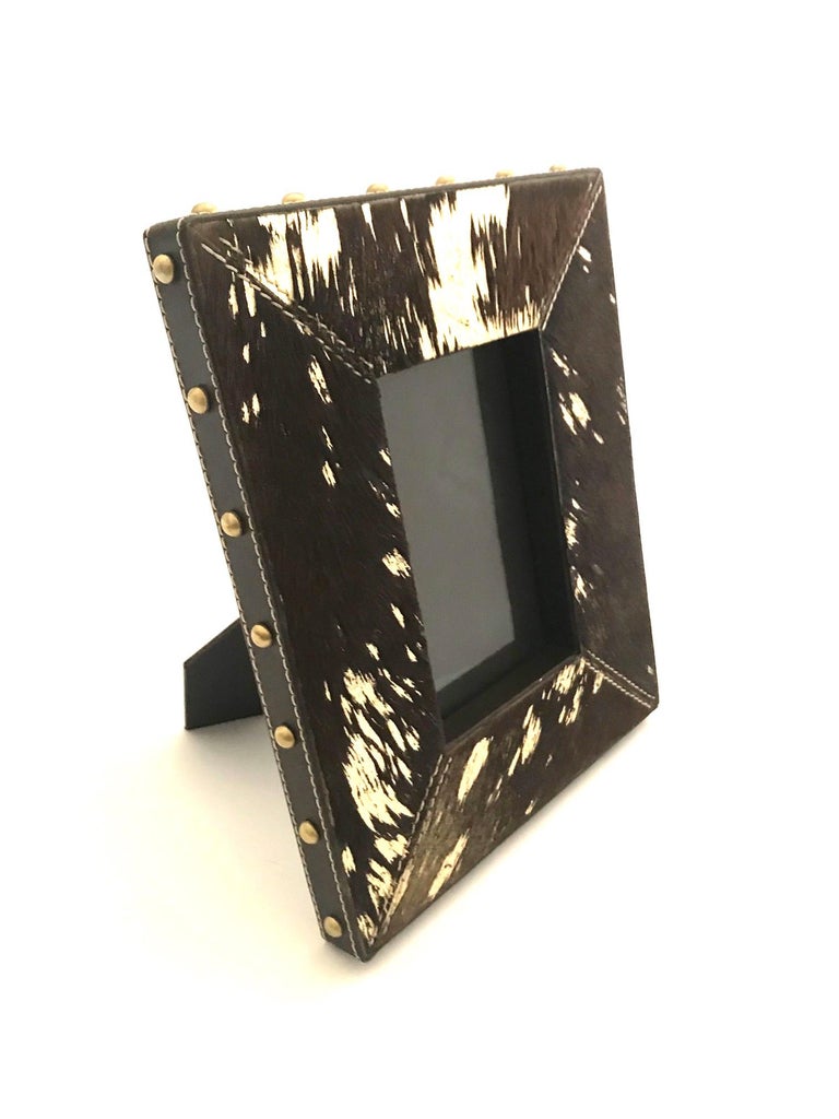 Rustic Modern Cowhide and Gold Metallic Picture Frame For Sale at 1stdibs