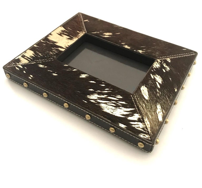 Rustic Modern Cowhide and Gold Metallic Picture Frame For Sale at 1stdibs