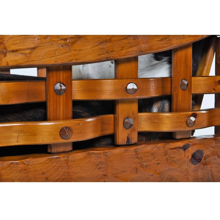 Rustic Modern Cowhide Leather Solid Pine Lounge Chair and Ottoman by ...