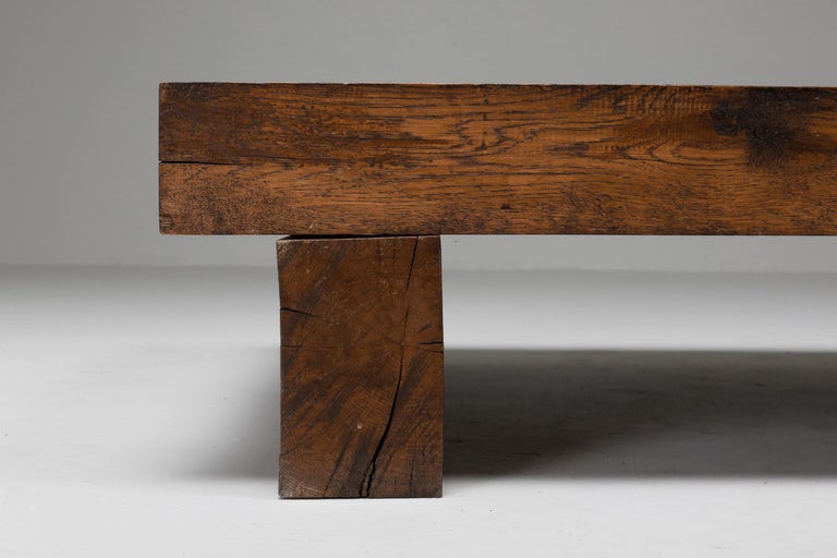 Rustic Modern Rectangular Coffee Table in Solid Oak at 1stDibs