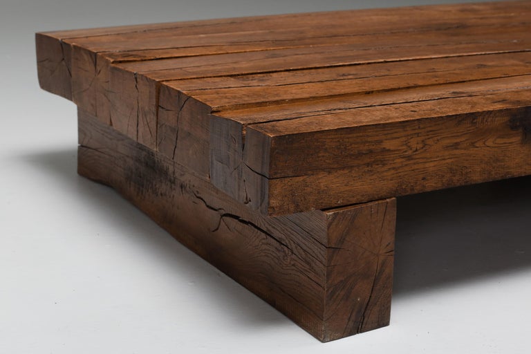 Rustic Modern Rectangular Coffee Table in Solid Oak at 1stDibs