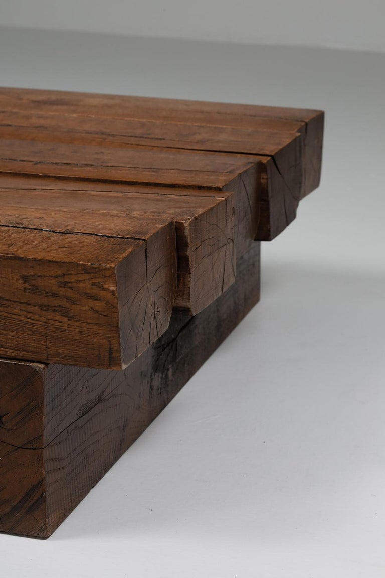 Rustic Modern Rectangular Coffee Table in Solid Oak at 1stDibs