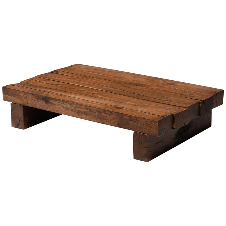 Rustic Modern Rectangular Coffee Table in Solid Oak at 1stDibs
