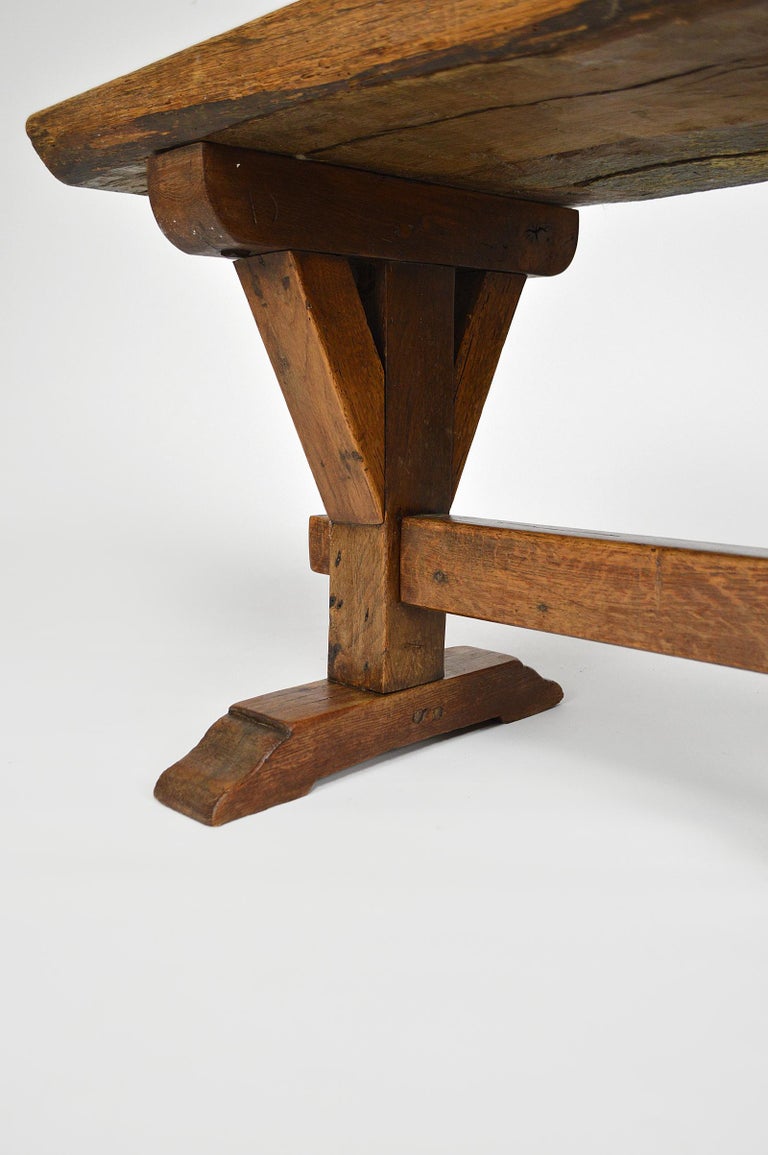 Rustic Monastery Coffee Table / Brutalist Farm Bench, Oak, France, 19th ...