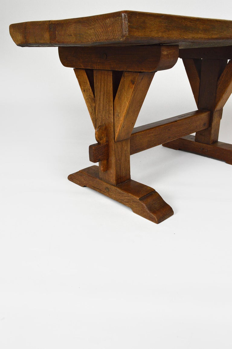 Rustic Monastery Coffee Table / Brutalist Farm Bench, Oak, France, 19th ...