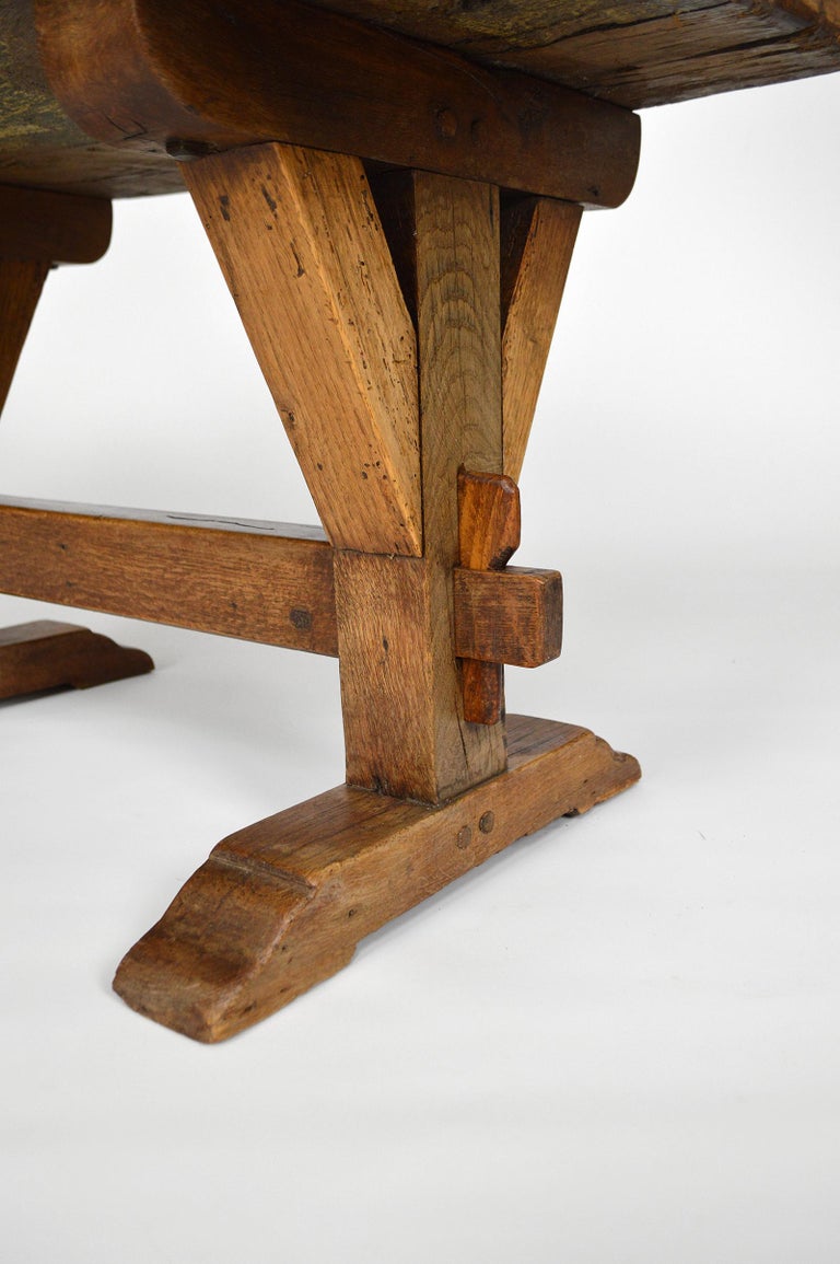 Rustic Monastery Coffee Table / Brutalist Farm Bench, Oak, France, 19th ...