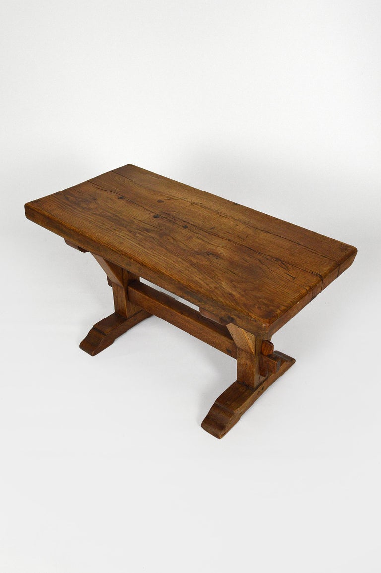 Rustic Monastery Coffee Table / Brutalist Farm Bench, Oak, France, 19th ...