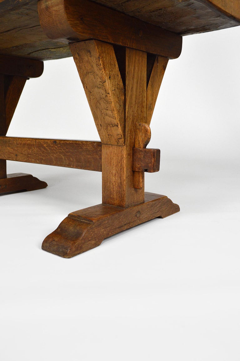 Rustic Monastery Coffee Table / Brutalist Farm Bench, Oak, France, 19th ...