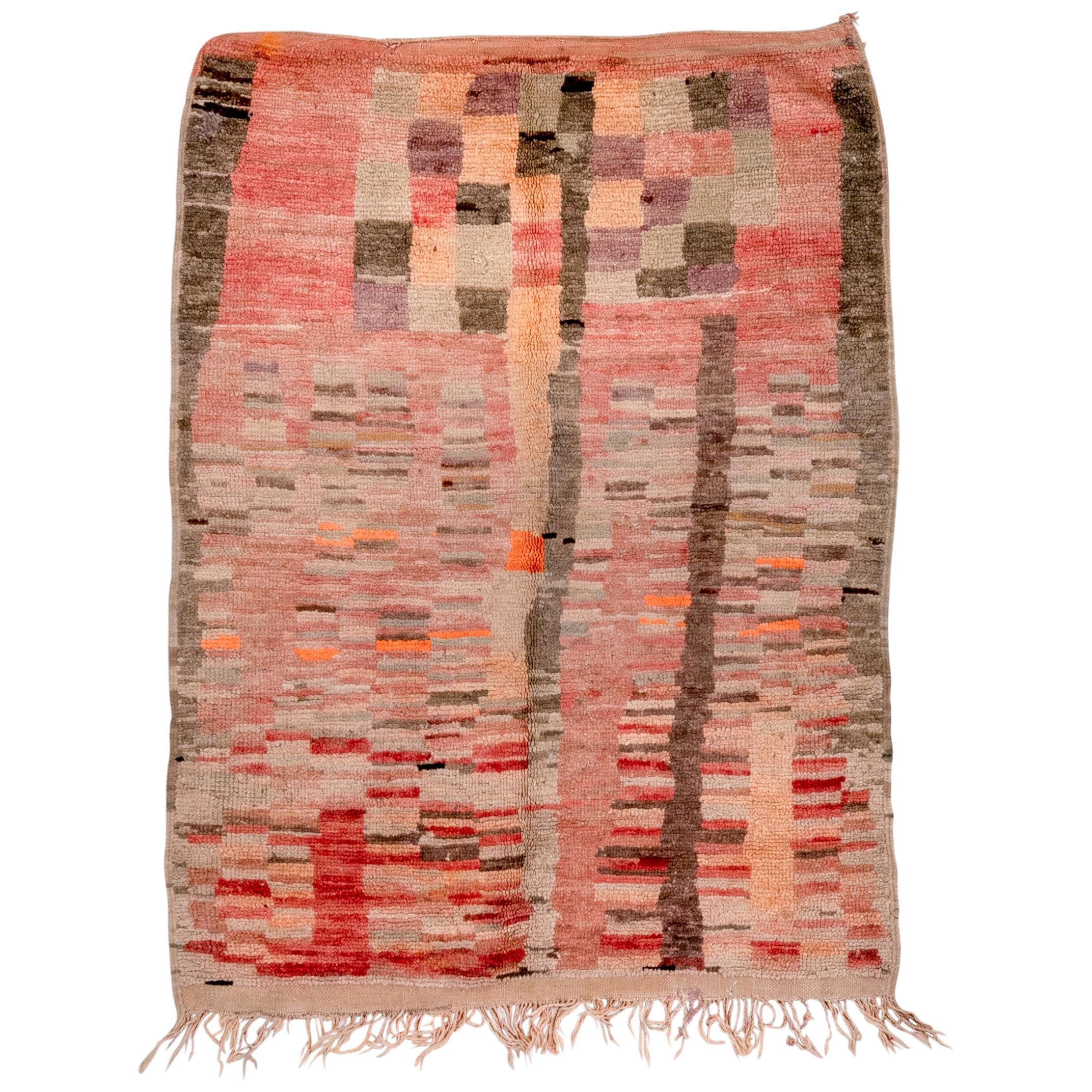 Abstract and Unique Modern Moroccan Rug, Coral and Black Color Palette ...