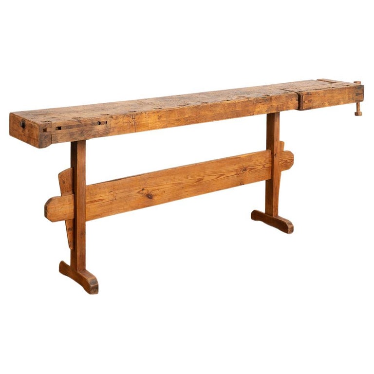 Rustic Narrow Carpenter's Workbench Console Table, Denmark circa 1890's ...