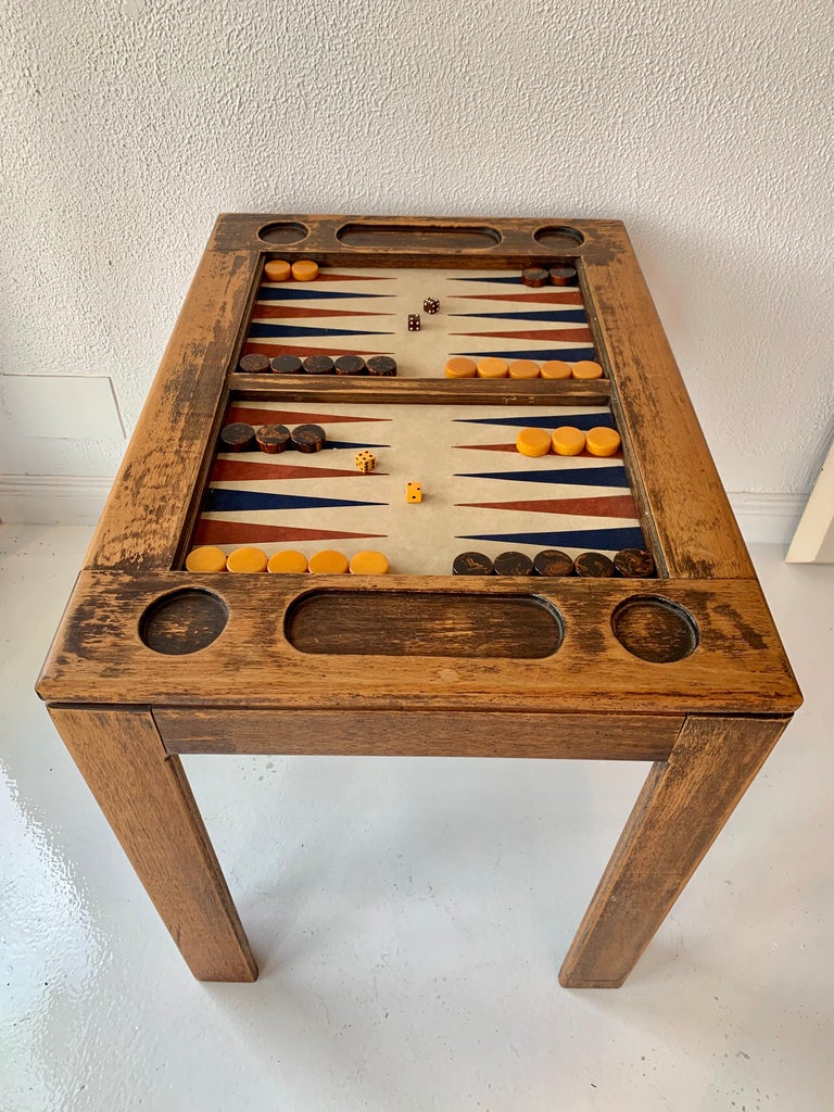 Rustic Oak and Suede Backgammon Table at 1stDibs | backgammon tables ...