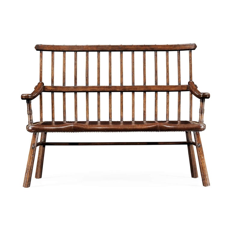 Rustic Oak Country Bench For Sale at 1stDibs