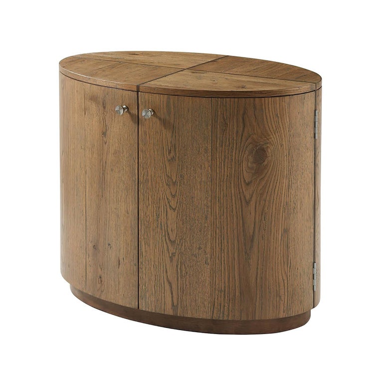 Rustic Oak Oval Side Table Cabinet at 1stDibs