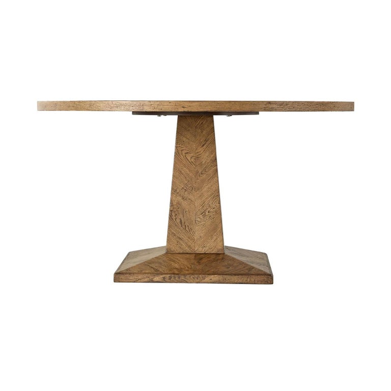 Rustic Oak Parquetry Round Dining Table For Sale at 1stDibs